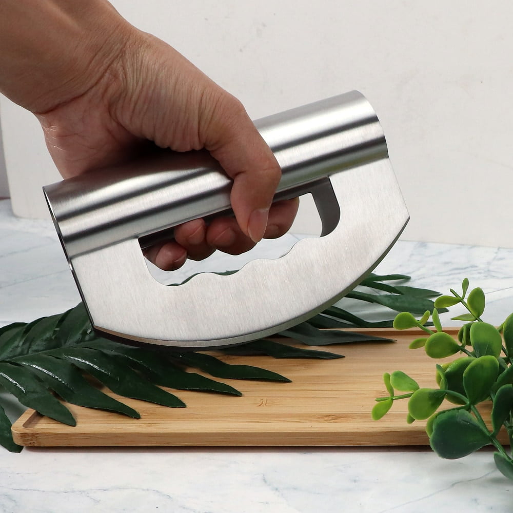 Stainless Steel Mezzaluna Herb Cutter Double Blade Vanilla Mincing ...
