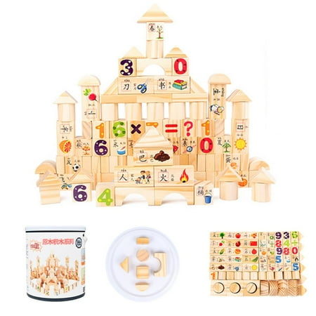 Barreled Wooden Block 4 Types Choose Chinese Characters Alphabet Fruit ...