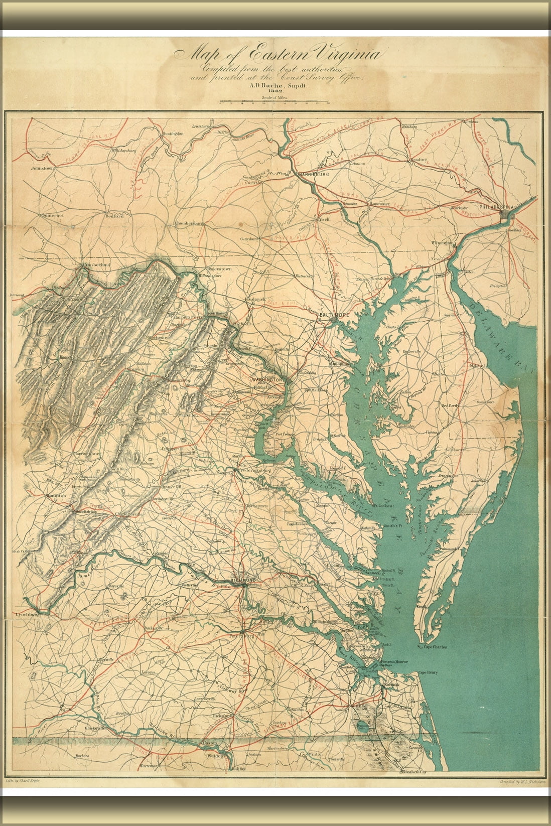 24"x36" Gallery Poster, Map of eastern Virginia, 1862 p2 - Walmart.com
