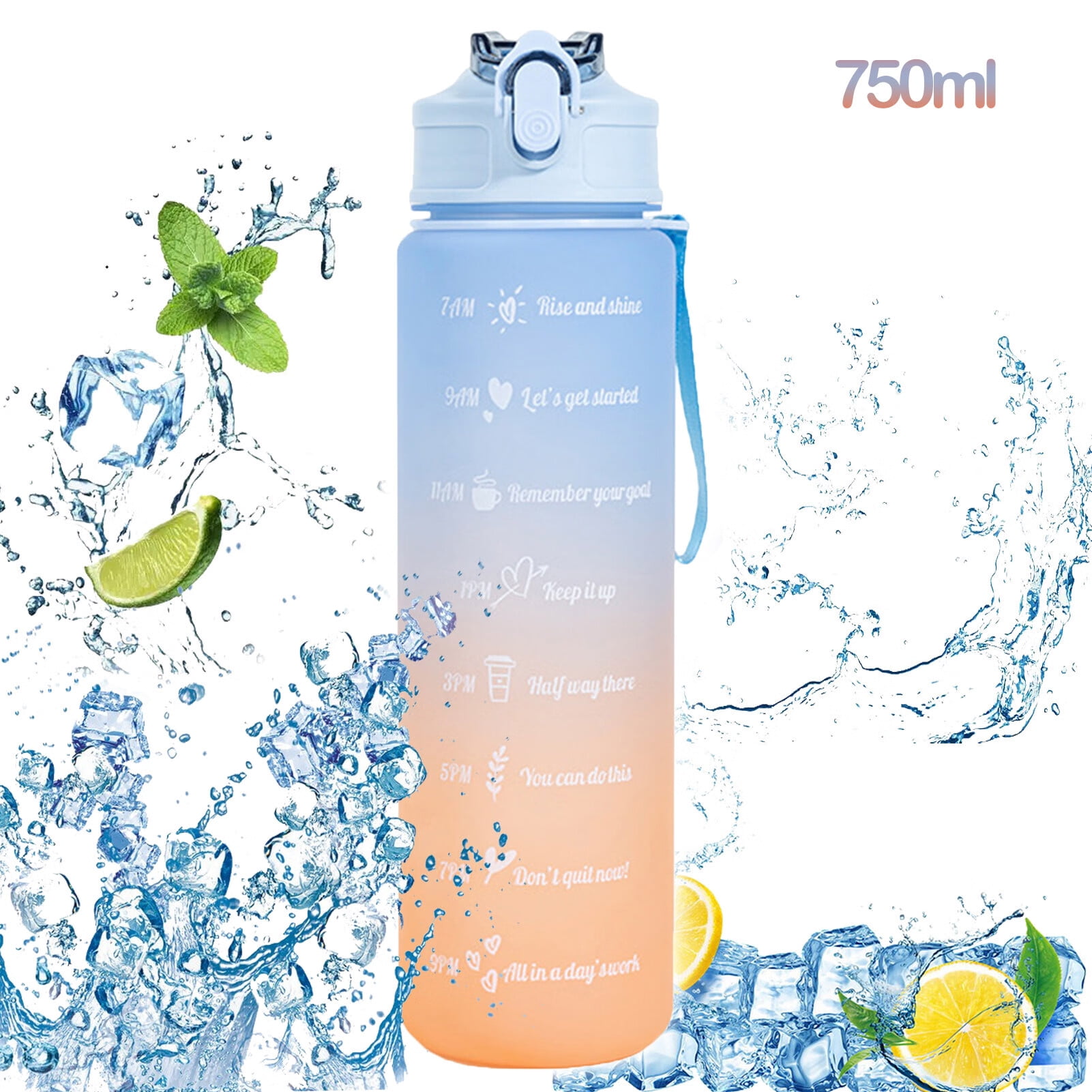 Ruanlalo 750ml Gradient Water Bottle,Blue Large Capacity Leak-Proof Ins ...