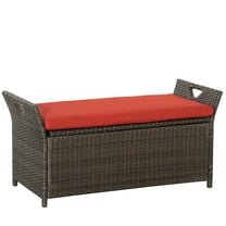 27 Gallon Patio Wicker Storage Bench, Outdoor PE Rattan Patio Furniture ...