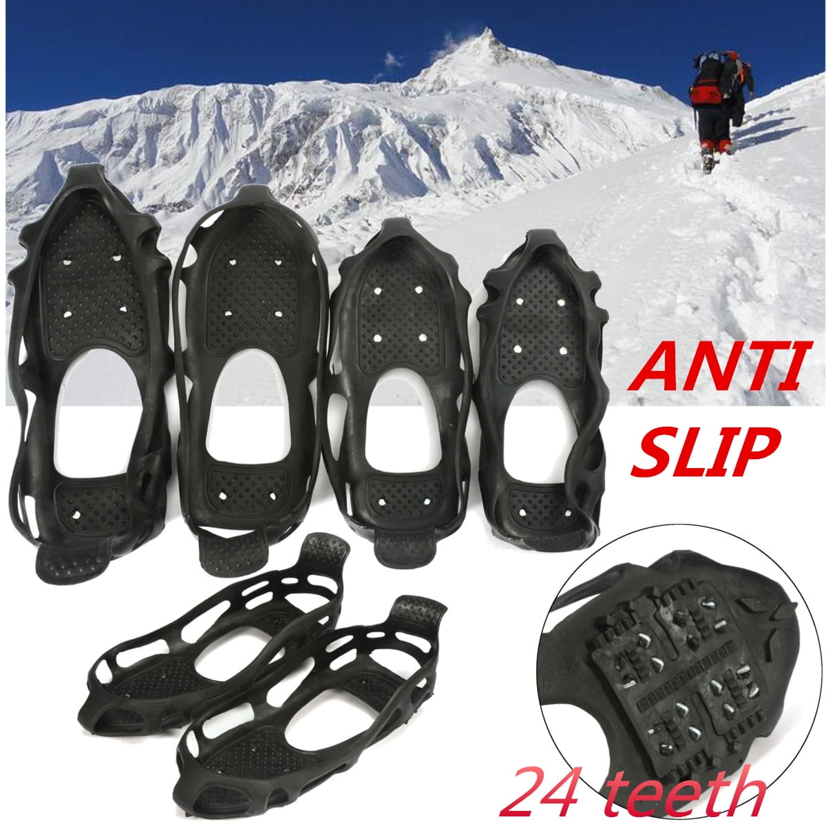 24 Spikes Cleats Anti Slip Snow Ice Crampons Overshoes Boots Shoe ...