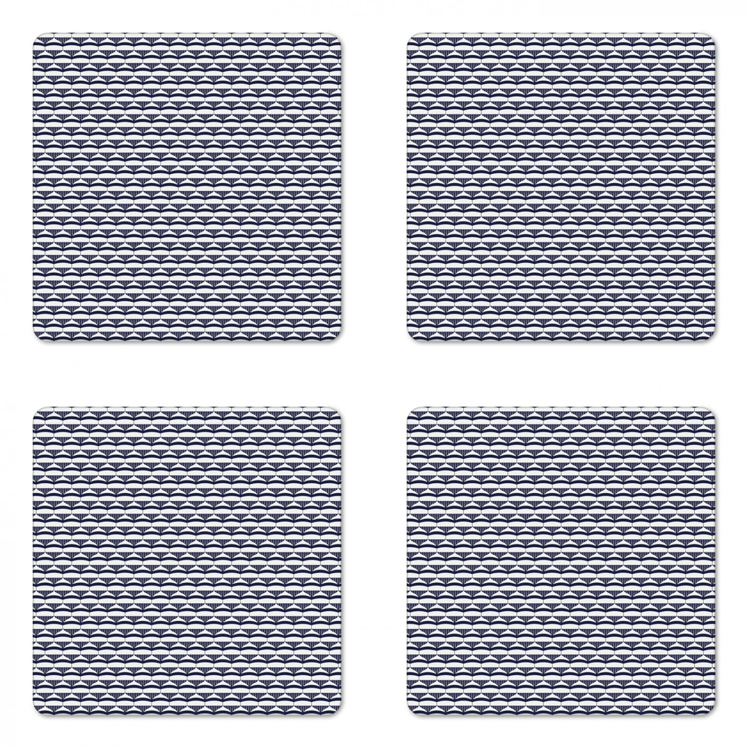 Traditional Coaster Set of 4, Chinese Geometry Motif with Curved Forms ...