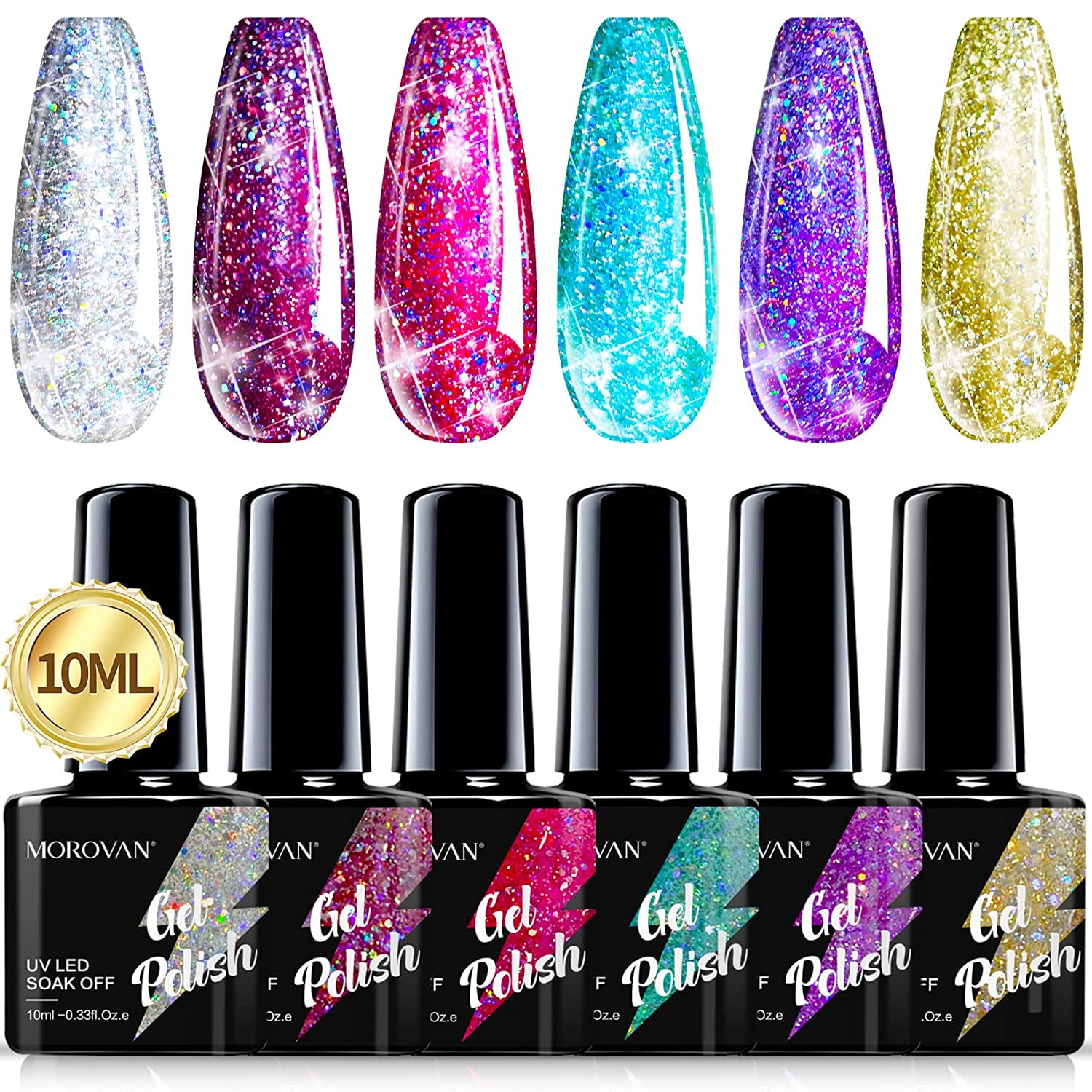 Morovan Gel Nail Polish Kit Glitter Soak-Off UV Gel Nail Polish Set for ...