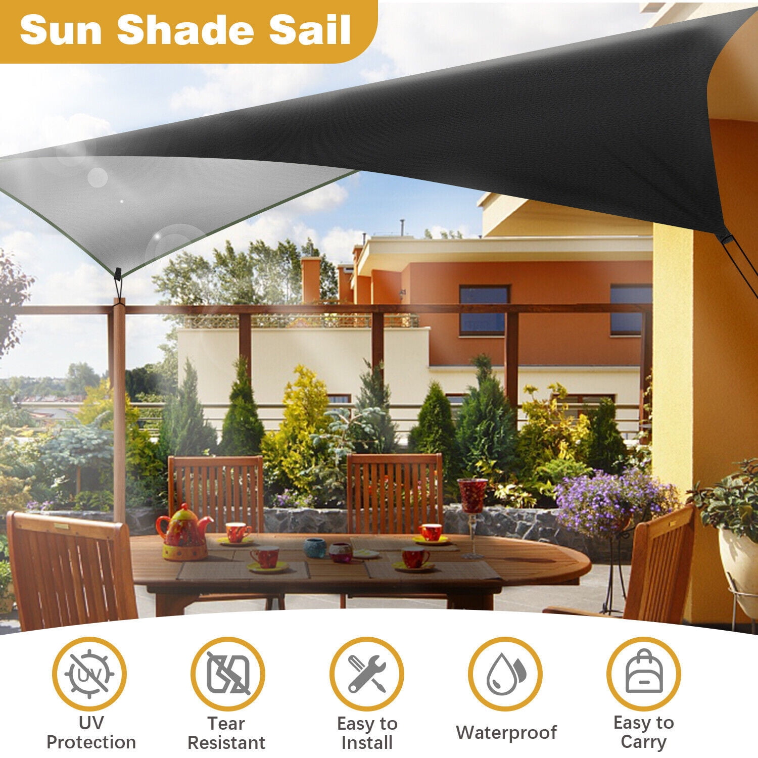 Rectangle Sun Shade Sail Canopy, Patio Shade Cloth Outdoor Cover ...