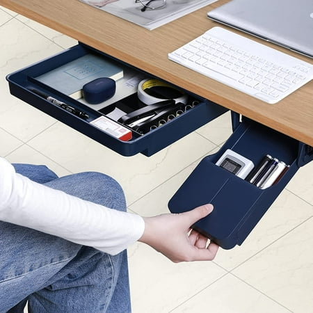 Under Desk Drawer Organizer,2 Pack Hidden Pencil Storage Organizer,Self ...