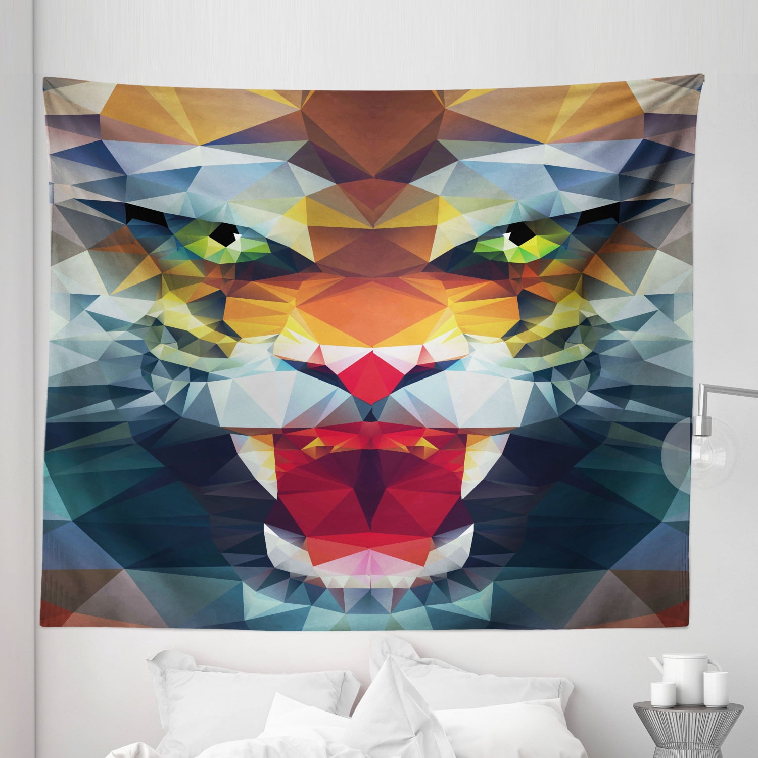 Tiger Tapestry, Portrait of Animal from Top of the Food Chain Polygonal ...