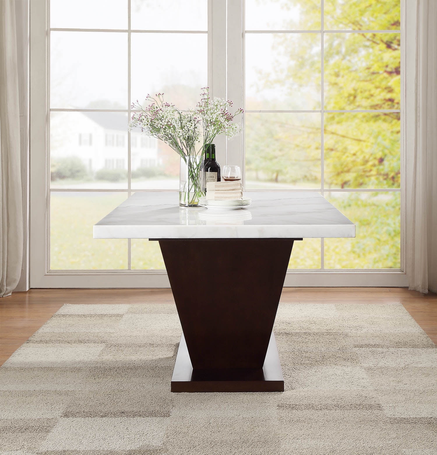 Acme britney walnut dining table with white marble top store