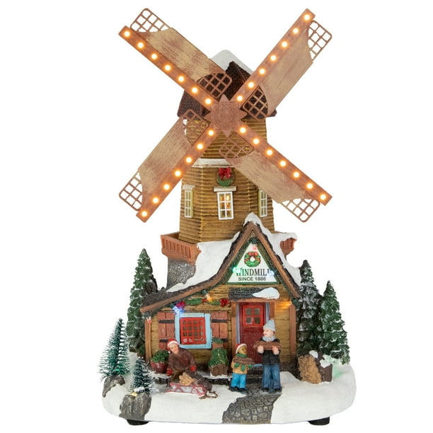 Northlight 13.25" LED Lighted Animated and Musical Windmill Christmas ...