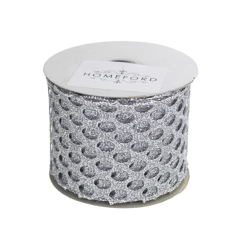 Glitter Honeycomb Ribbon Wired Edge, Silver, 2-1/2-Inch, 4 Yards ...