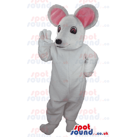 Pink and White mouse SPOTSOUND Mascot with his greeting smile on his ...