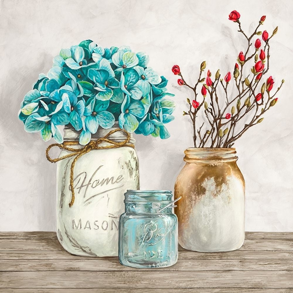 Floral Composition With Mason Jars I Poster Print by Thomlinson Jenny ...