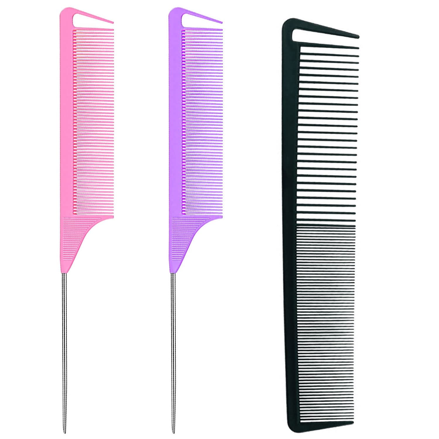 3 Pcs Rat Tail Comb Parting Comb for Braids Barber Styling Combs Carbon ...
