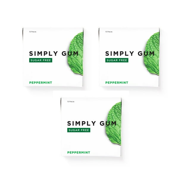 Simply Gum, Peppermint Sugar Free Gum, Non GMO, Vegan, 15 Pcs, 3 Ct ...