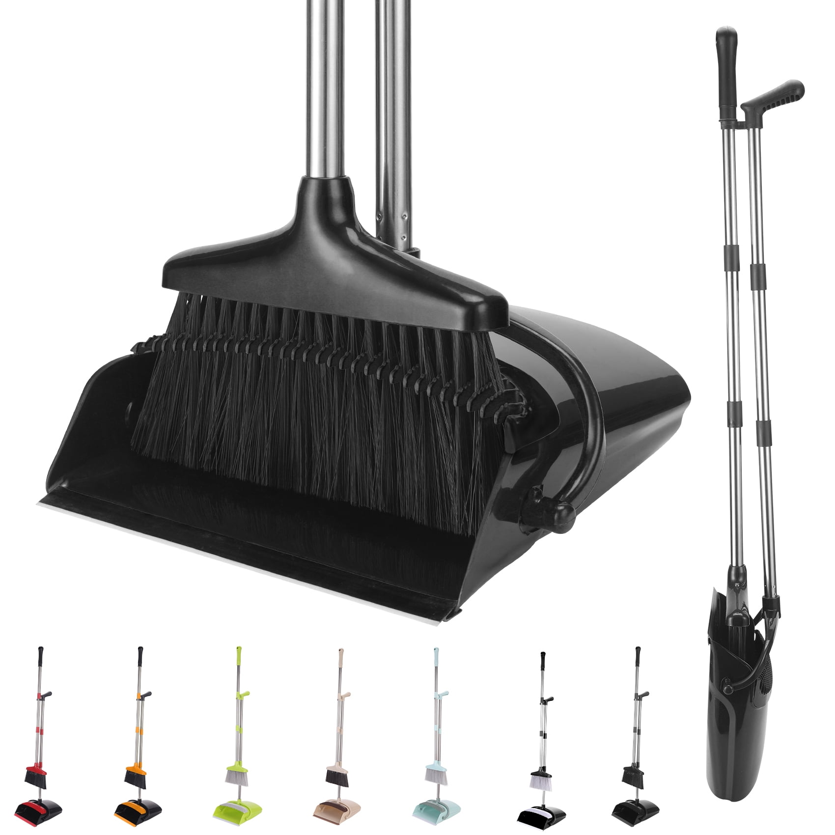 XXXFLOWER Standing Dustpan and Broom Set Long Handled Dust Pans with ...