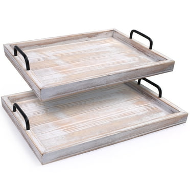 Better Homes & Gardens Rectangle Two-Tier Wood Serving Tray, 14.29" L x ...