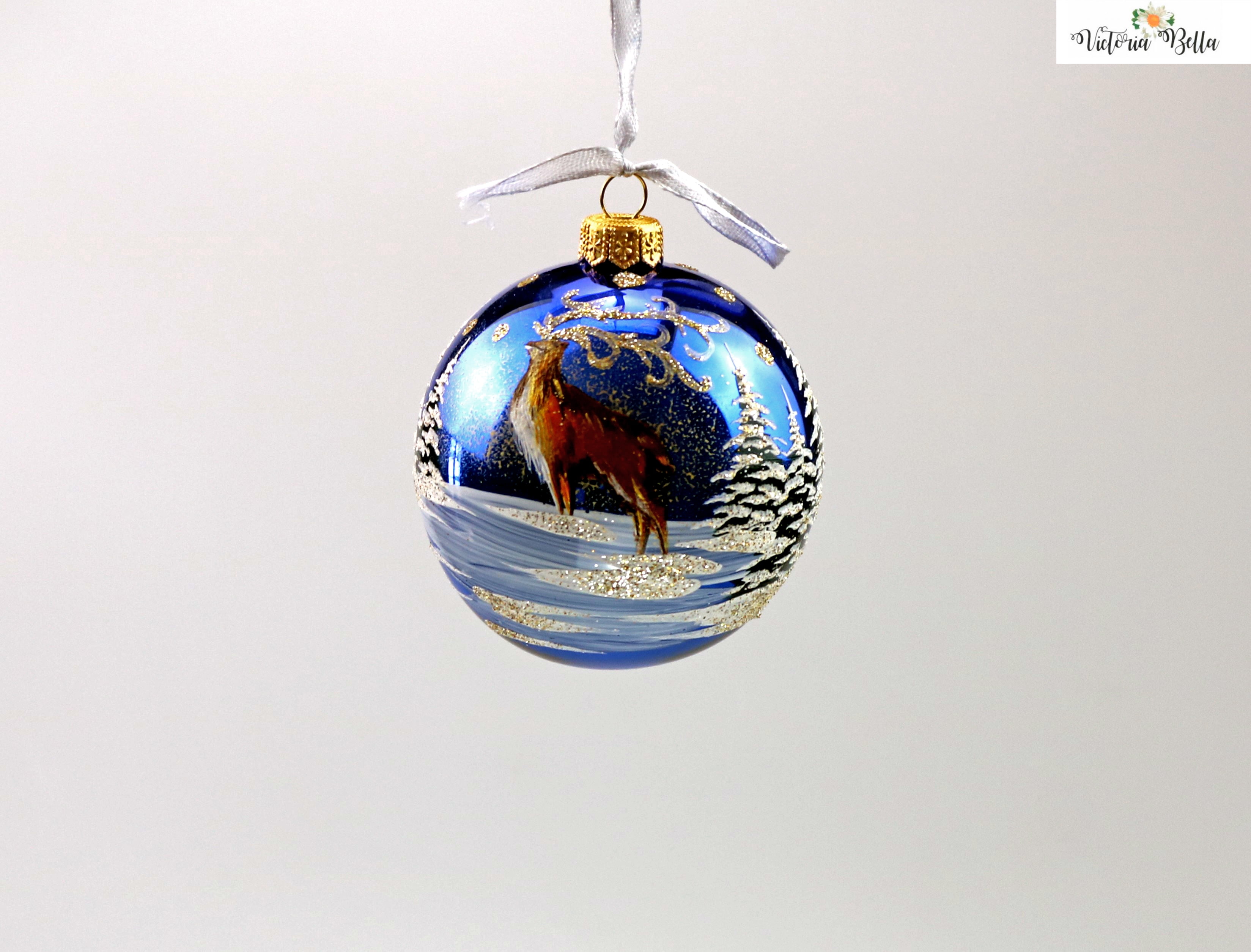 Victoria Bella 3.5-inch Hand-Painted Glass Blue Patterned Christmas ...
