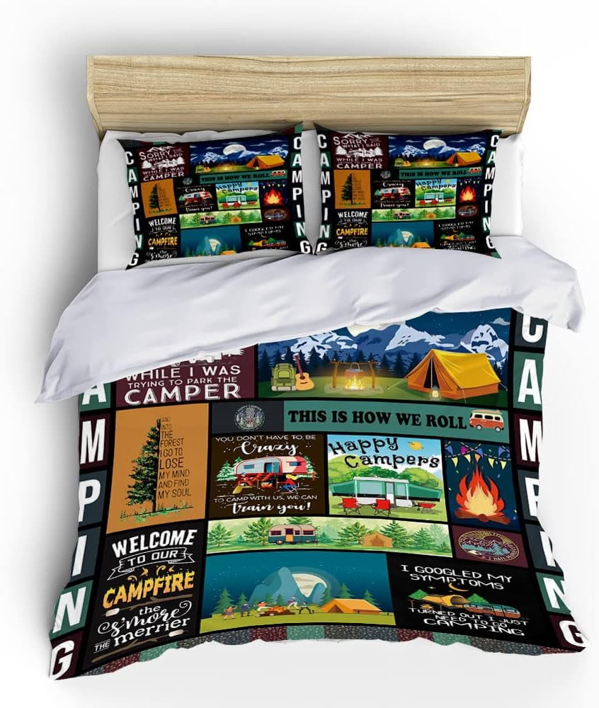 Vichonne Camping Comforter Sets for Boys Kids Teens Full Size, Happy ...