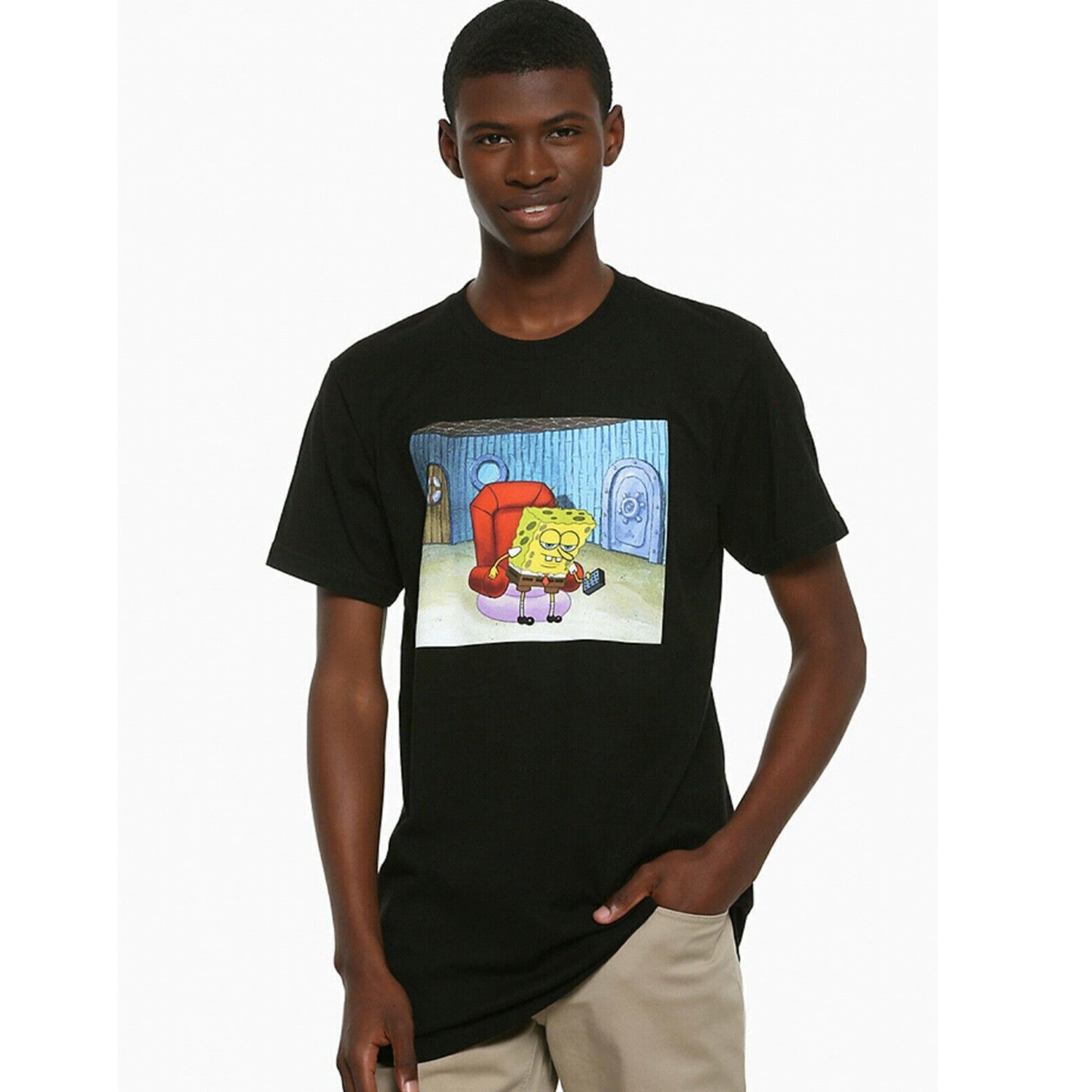 SpongeBob SquarePants Holding Remote Men's T-Shirt (XS) - Walmart.com