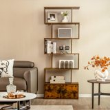 Giantex 6-Tier Geometric Bookcase w/Cabinet, Freestanding Display ...