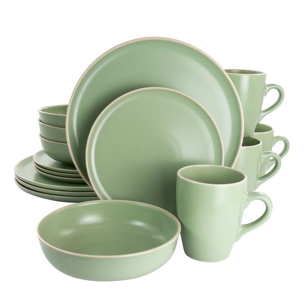 Gibson Elite Serenade 16 Piece Round Stoneware Dinnerware Set in Green ...