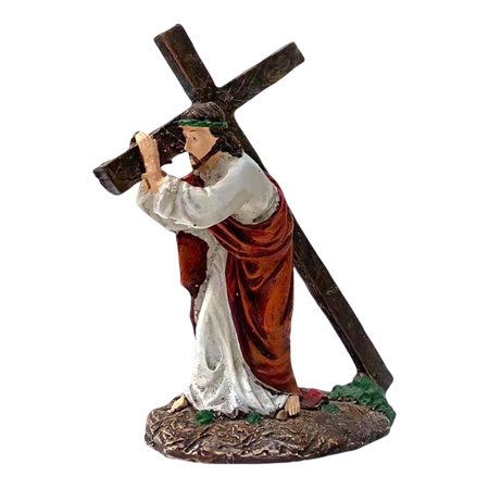 Resin Jesus Statue Carrying Cross Figurine Sculpture Figure Catholic ...