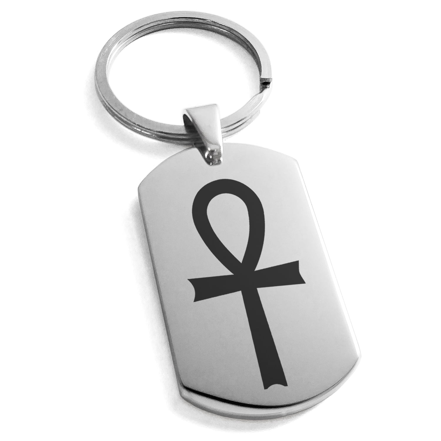 Stainless Steel Egyptian Ankh Cross Engraved Dog Tag Keychain Keyring ...