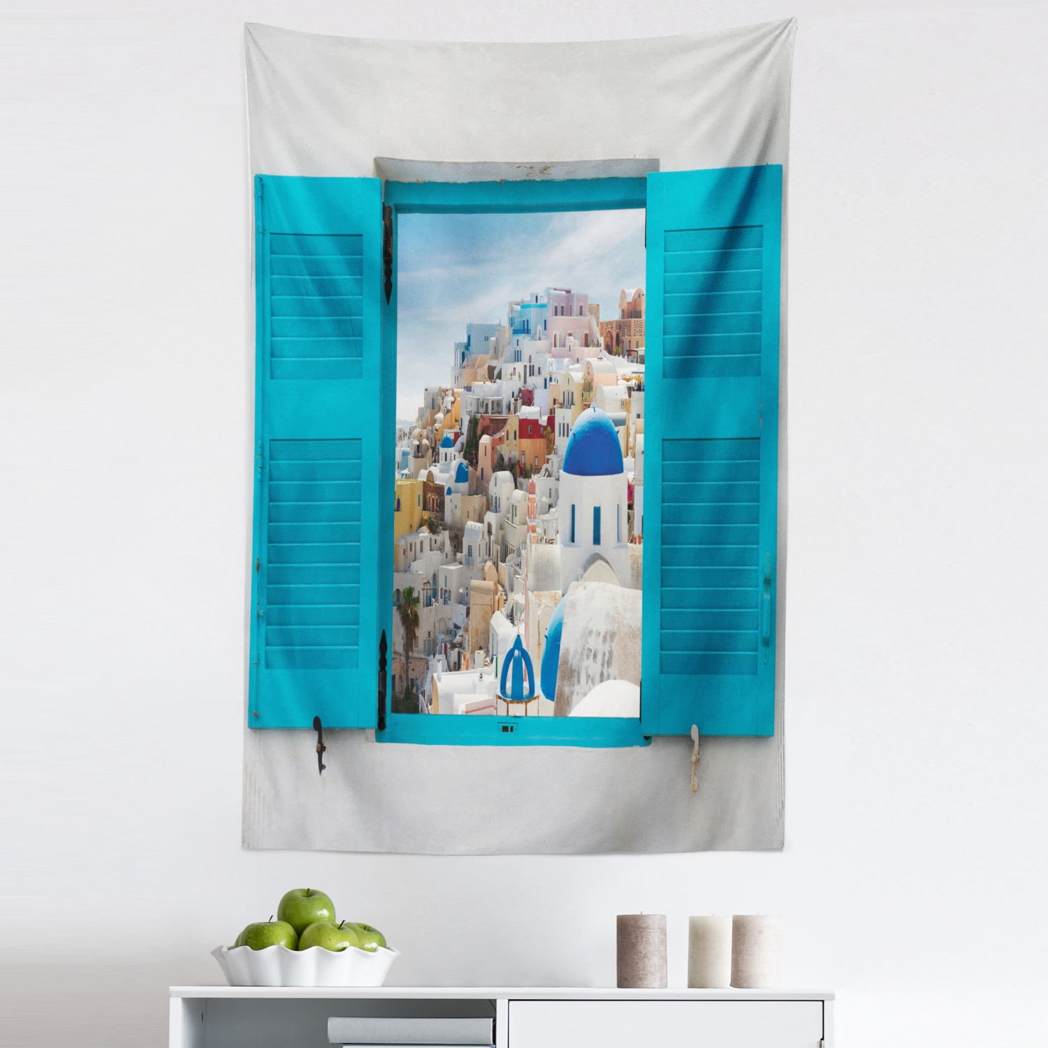 Greece Tapestry, Old Shutters of Window View Traditional Greek Village ...
