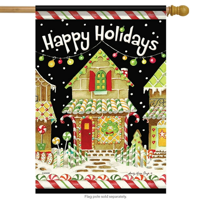Gingerbread Christmas House Flag Holiday Candy Canes Wreath Winter 28 ...