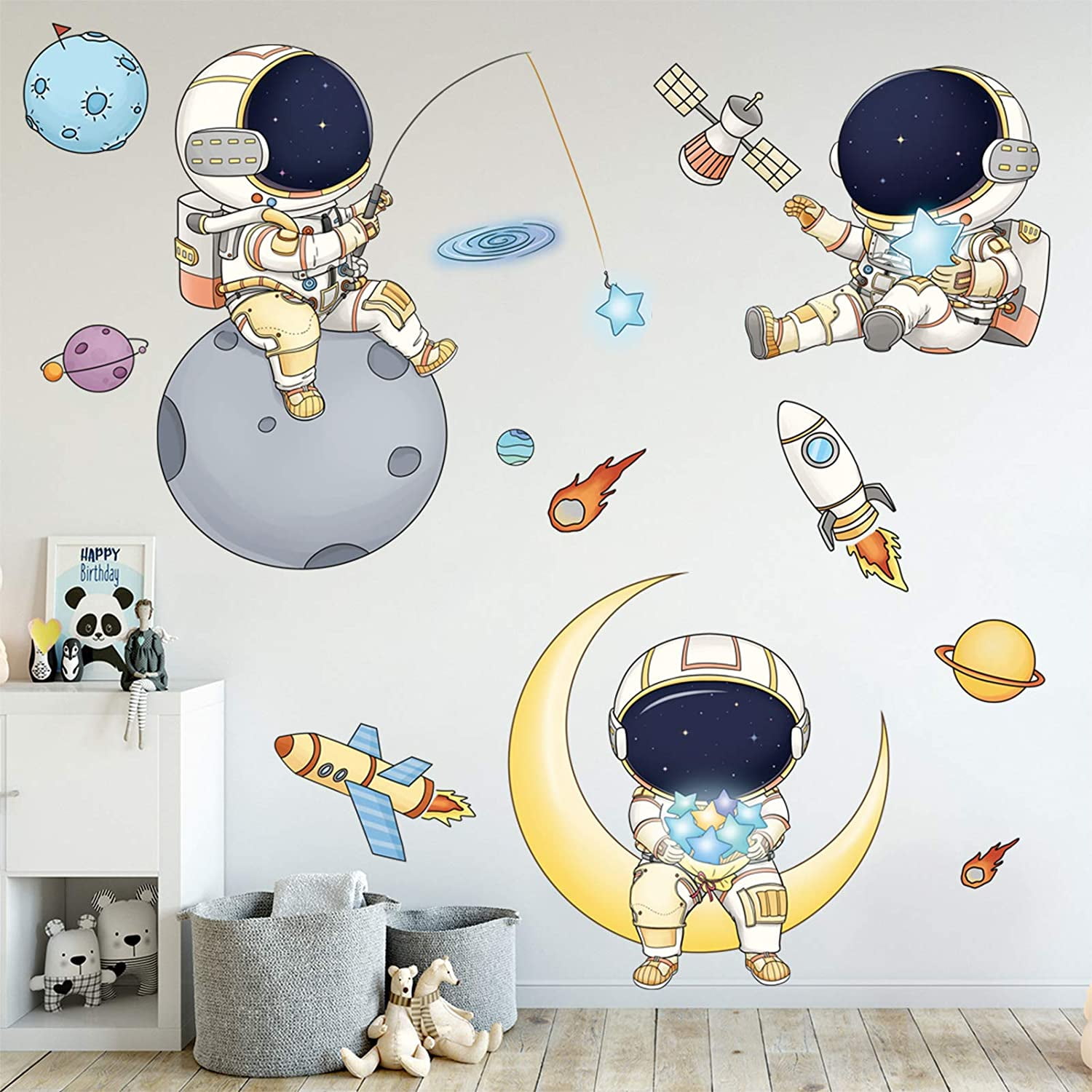 Space Moon Planets Solar System Wall Decals Nursery Baby Kids Room Wall ...