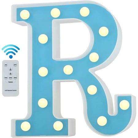 LED Wall Decor Blue Letters Sign Lights with Remote Control,DIY Marquee ...