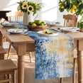 Abstract Mottled Texture Table Runner, Yellow Blue Painting Cotton ...