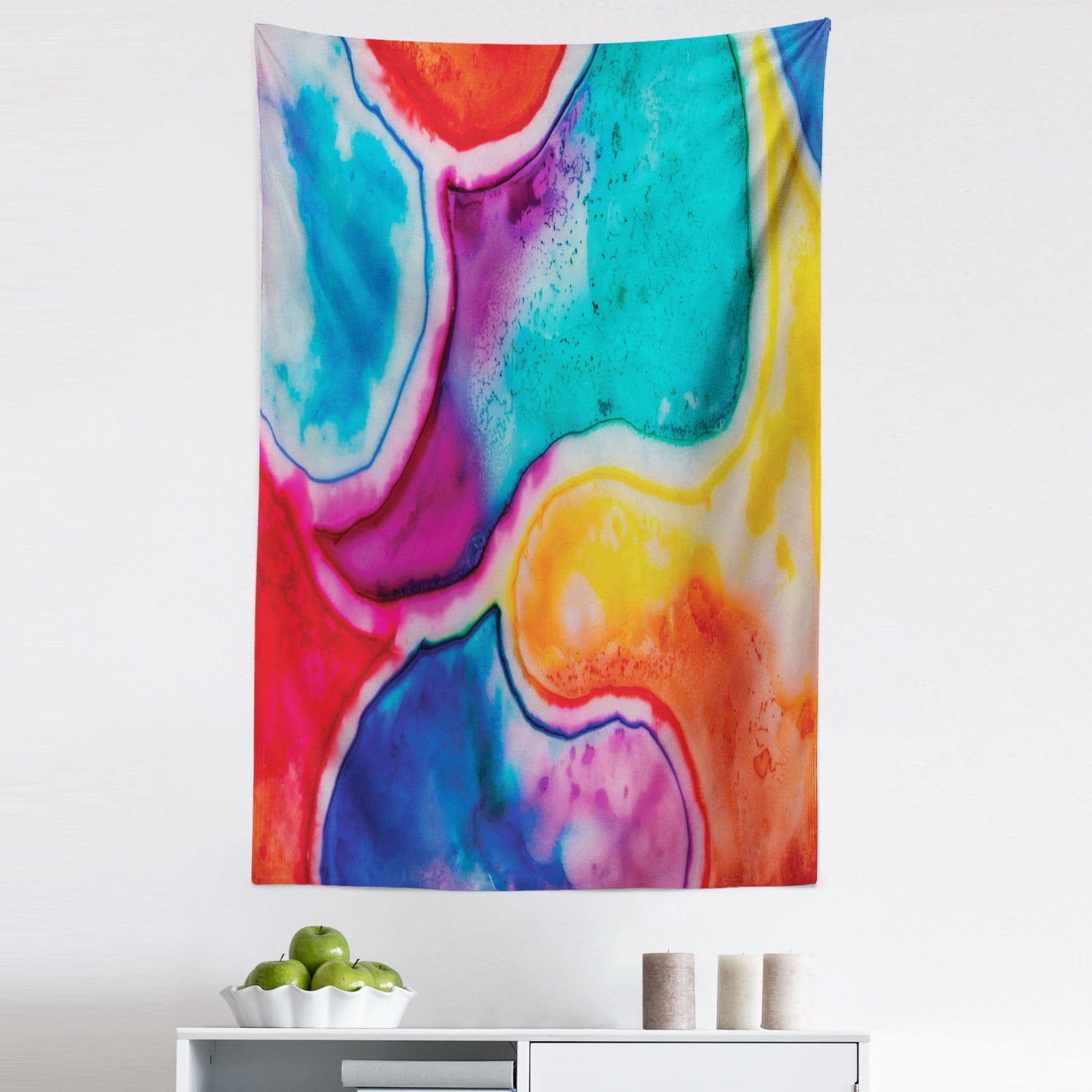 Tie Dye Tapestry, Watercolor Pools of Colorful Design Abstract Vibrant ...