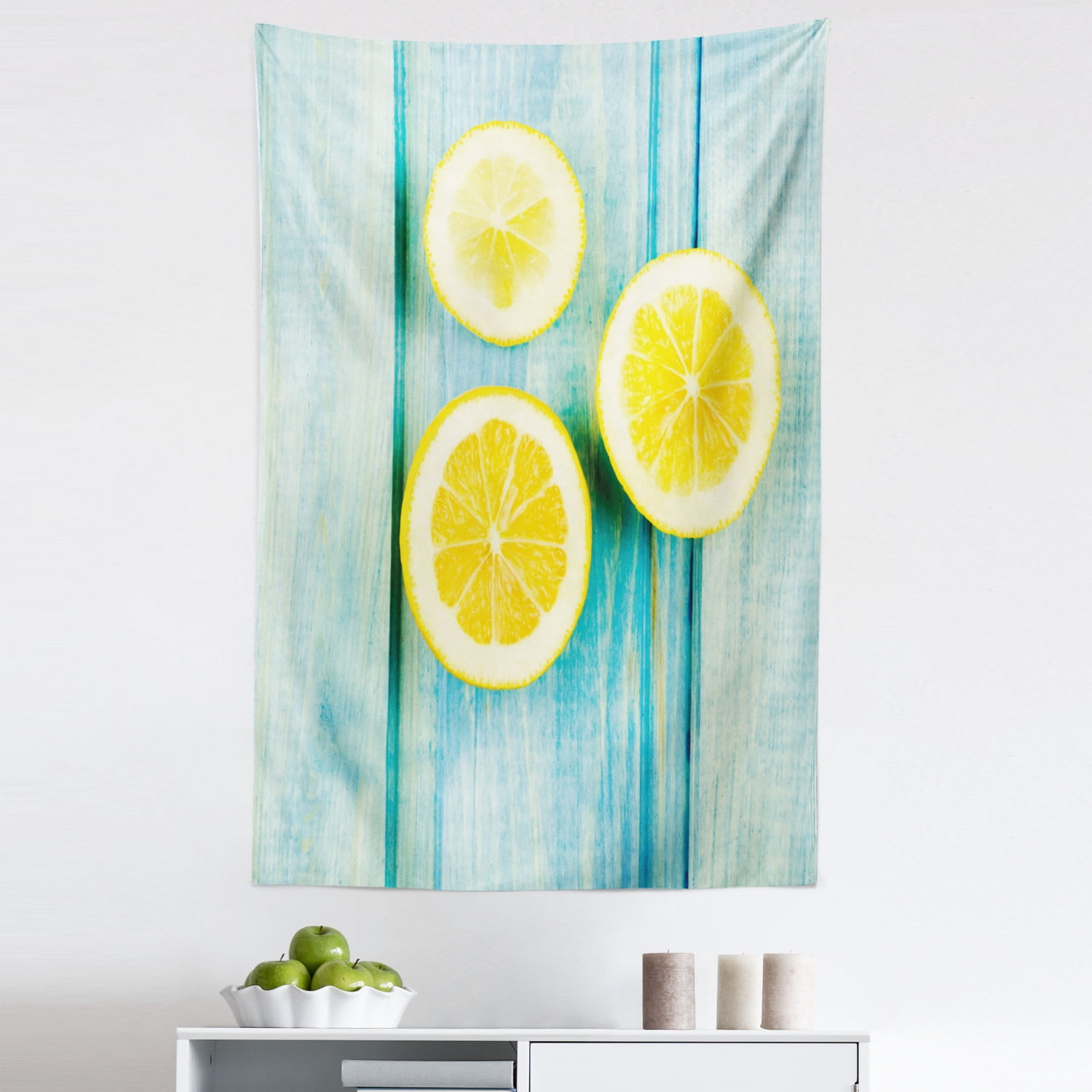 Lemon Tapestry, Juicy Lemon Slices on Old Wooden Planks Porch Summer ...