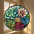 Botanical Succulent Stained Glass Suncatcher, Round Window Hanging with ...