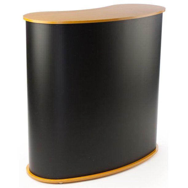 Pop-up Podium Counter with Kidney Bean Shaped Wood Grain Table Surface ...