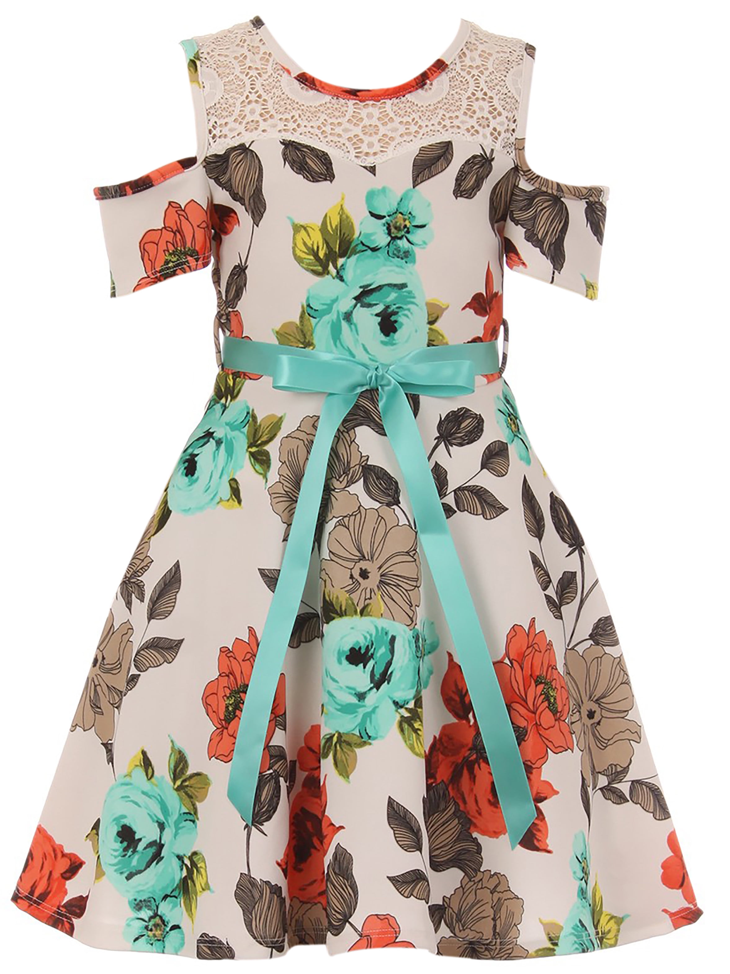 Little Girls Lovely Cold Shoulder Lace Floral Birthday Party Flower ...