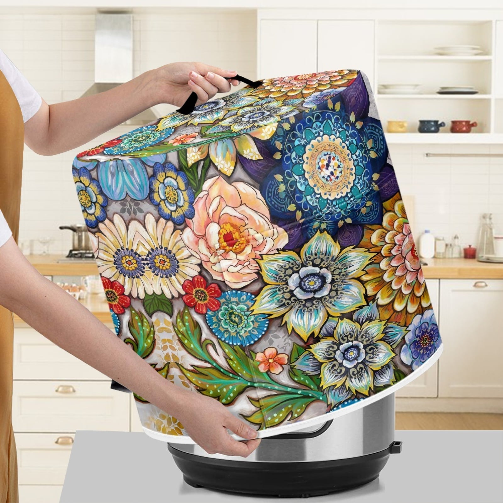 Xoenoiee Boho Floral Blossoms Pattern Pressure Cooker Cover for 6 qt ...