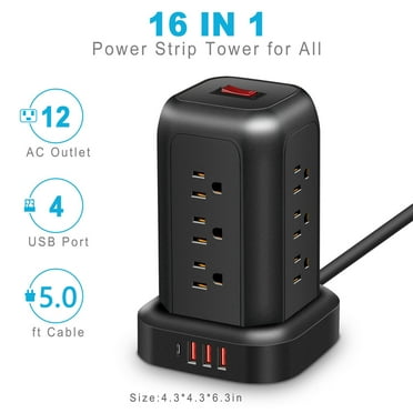 SMALLRT Portable Charger Supply Power Strip Tower with 12 Outlets, 4 ...