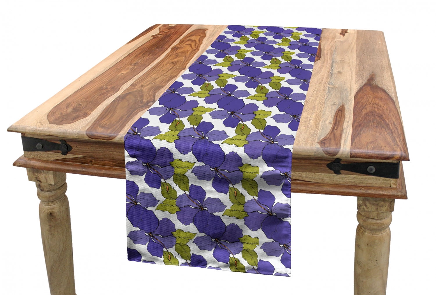 Floral Table Runner, Botanical Pattern of Flourishing Hibiscus Flowers ...