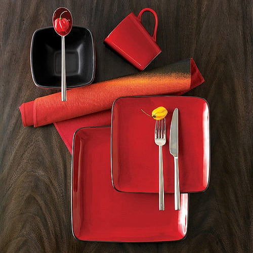 Better Homes and Gardens 32-Piece Square Dinnerware Set, Red - Walmart.com