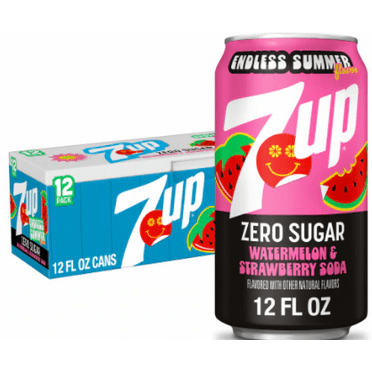 7UP Watermelon & Strawberry Endless Summer Flavor Zero Sugar 12 oz, 12 ...