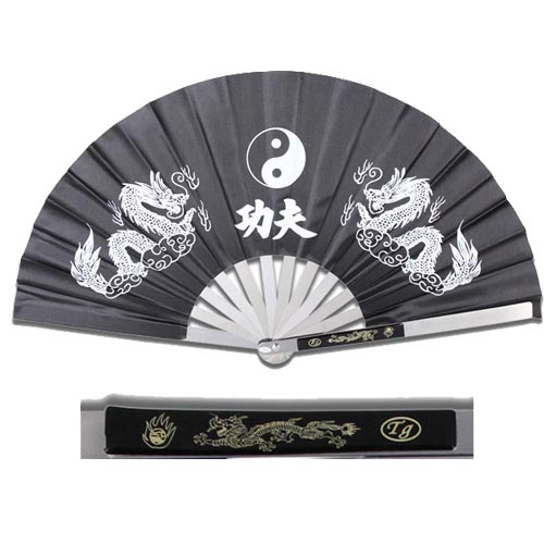 Metal Frame Kung Fu Fighting Fan - Yin Yang Dragons - Black - Walmart.com