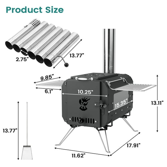 Ktaxon Portable Camp Wood Stove with Chimney Pipes for Outdoor Cooking ...