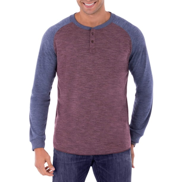 George Men's Long Sleeve Soft Double Knit Henley Raglan T-Shirt, Up to ...