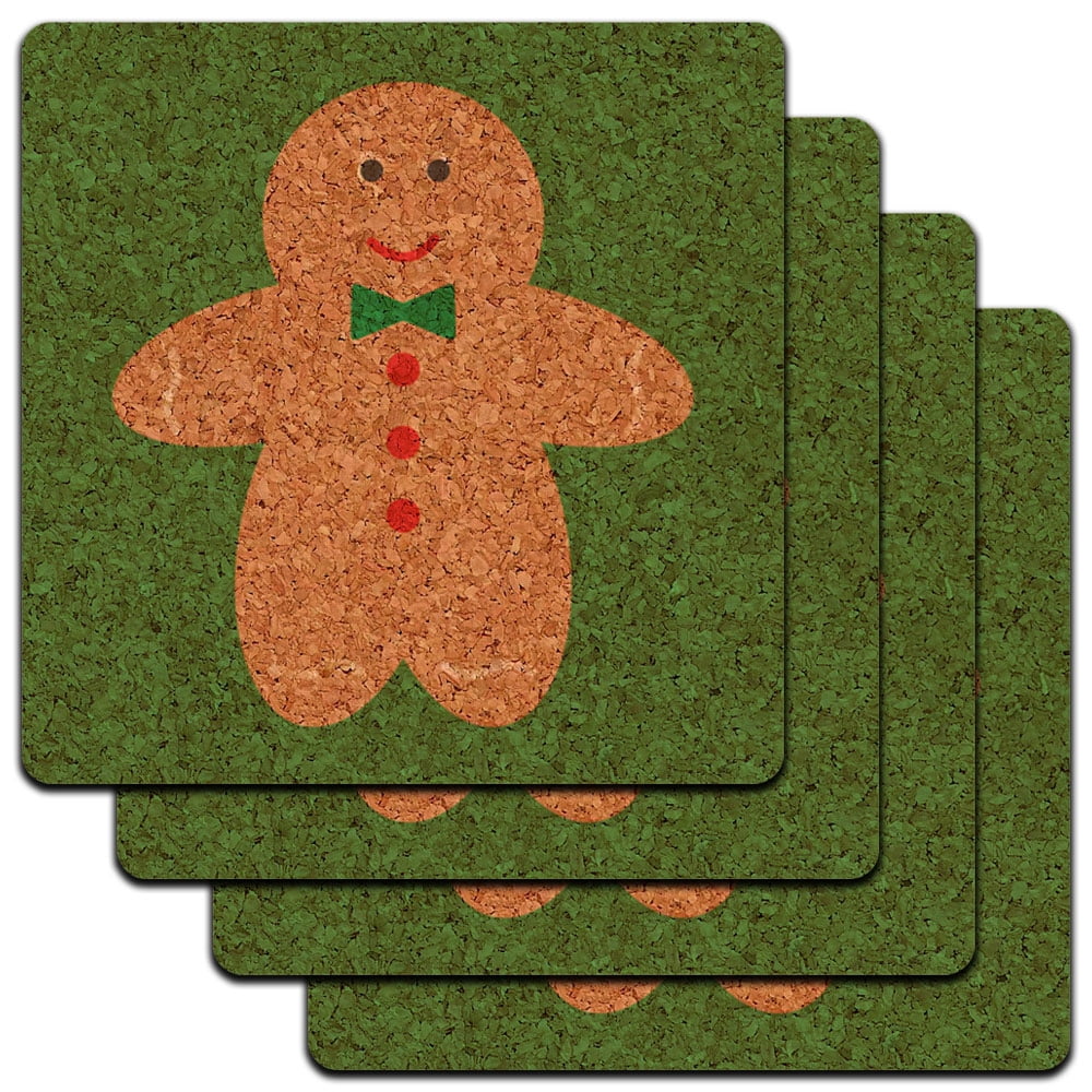 Cute Gingerbread Man Cookie Christmas Low Profile Cork Coaster Set ...