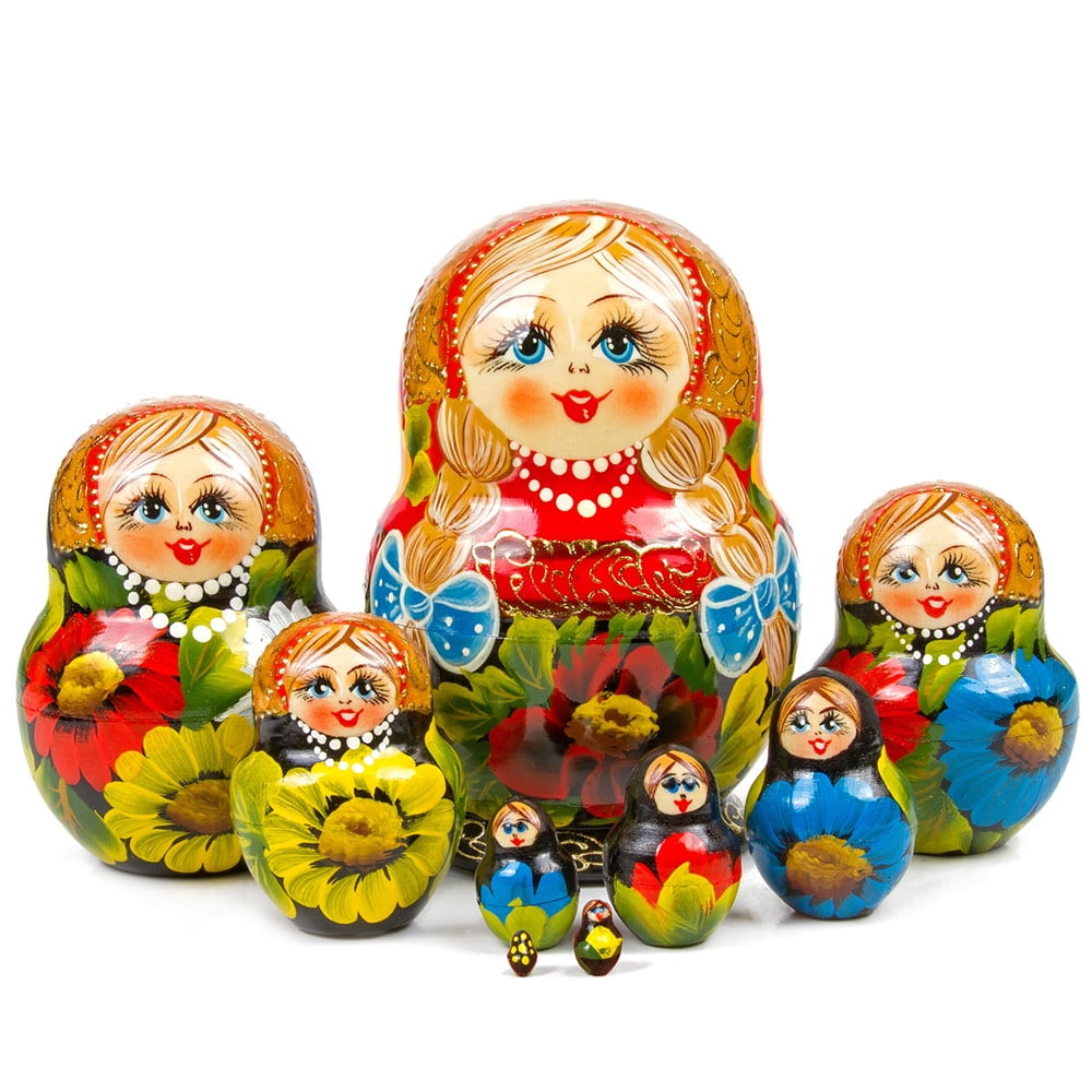 Blonde Braids Gold Leaf Nesting Doll Matryoshka (10 pc.) Hand-painted ...