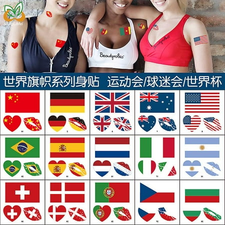 5pc World Flag Series Tattoo Stickers Waterproof Flag Tattoo Face ...