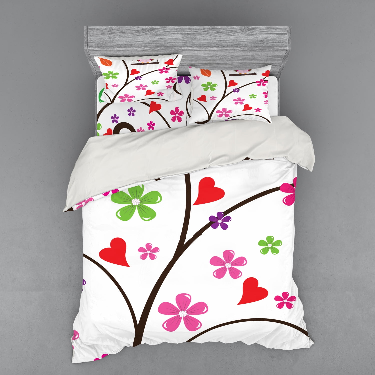 Ambesonne Cartoon Bedding Set 4 Pcs, Fresh Spring Tree Curly, Queen ...