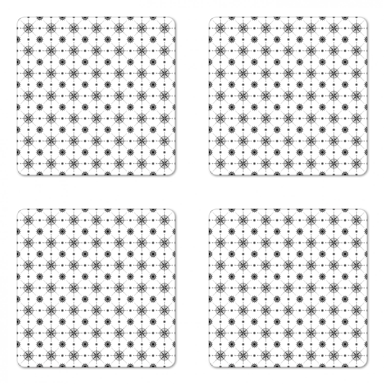 Compass Coaster Set of 4, Classical Windrose and Helms Monochrome ...